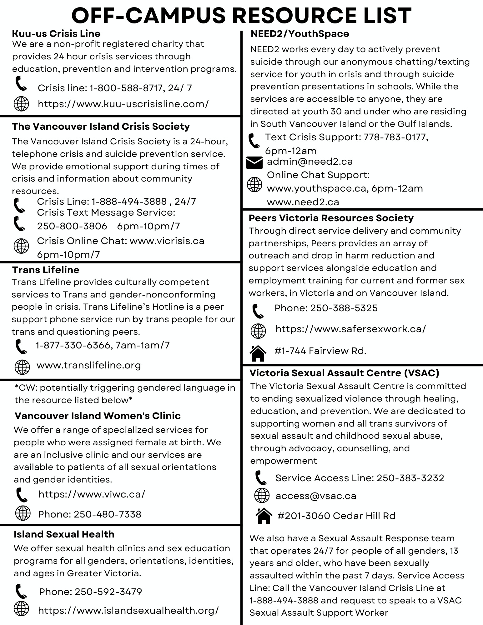 On-Campus and Off-Campus Resources - UVIC Society for Students with a Disability