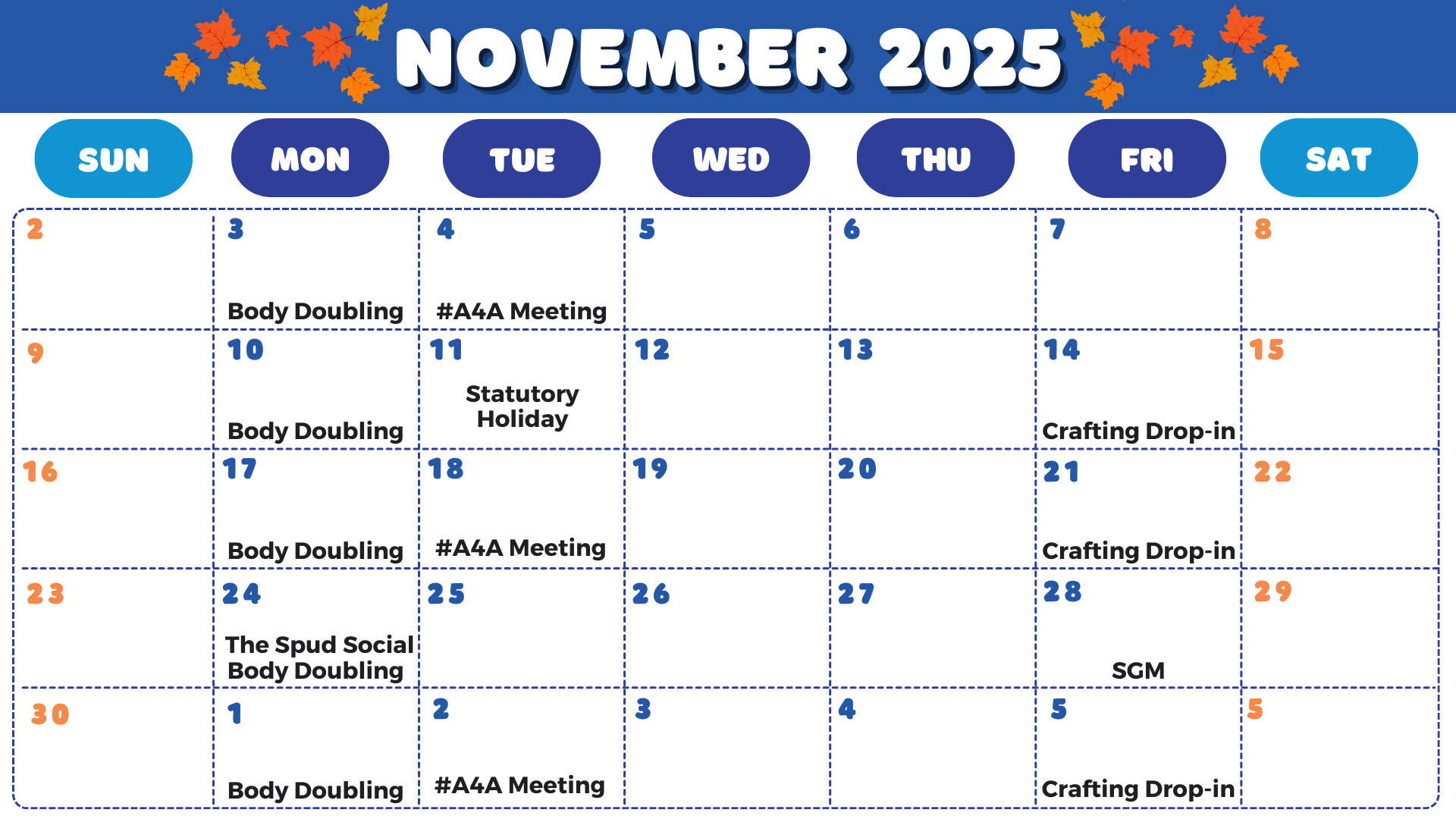 November 2025 Events Calendar - UVIC Society for Students with a Disability